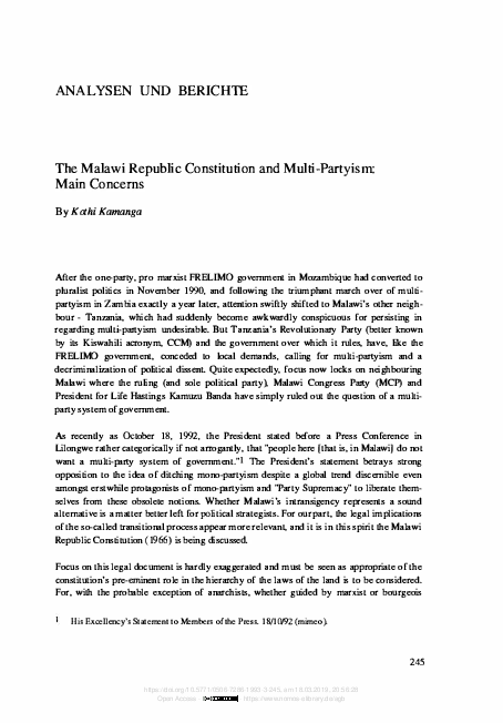(PDF) The Malawi Republic Constitution and Multi-Partyism: Main Concerns