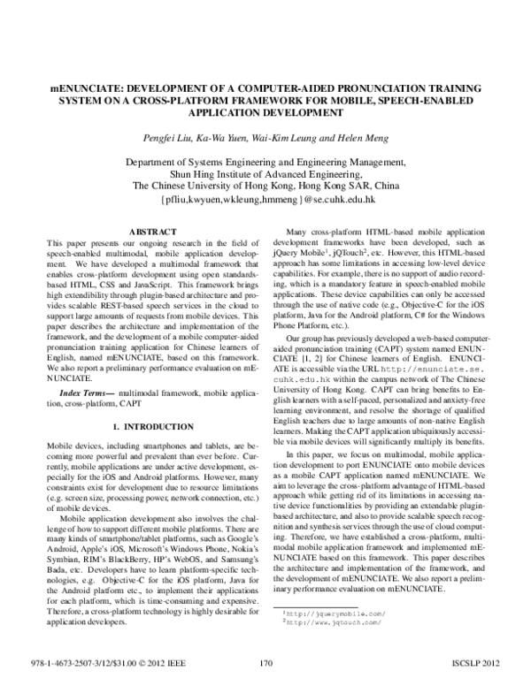 (PDF) mENUNCIATE: Development of a computer-aided pronunciation training system on a cross ...