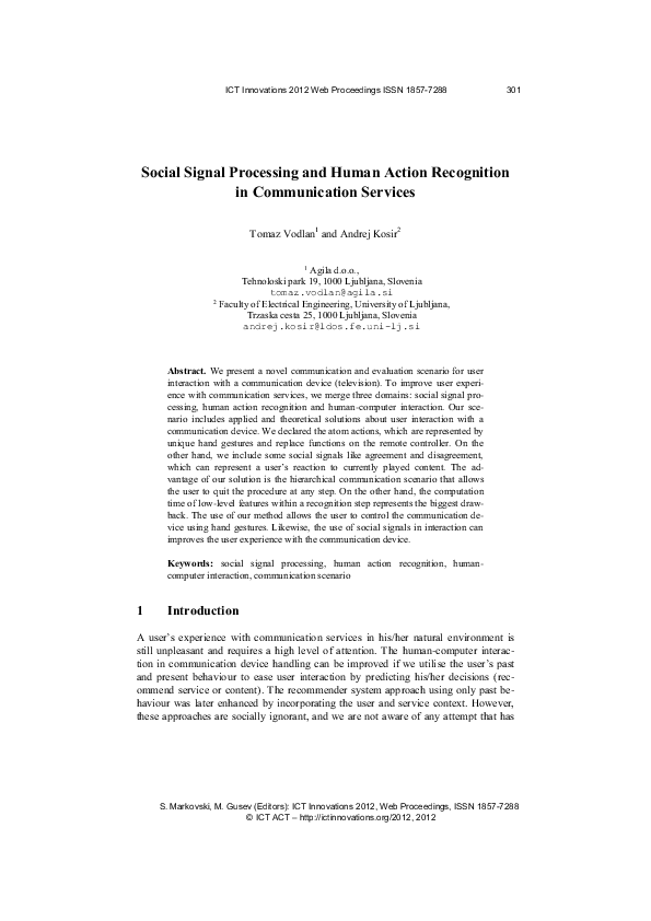 (PDF) Social Signal Processing and Human Action Recognition in Communication Services
