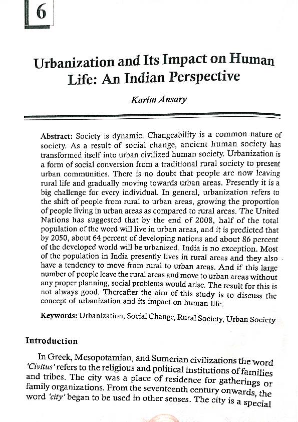 (PDF) Urbanization and Its Impact on Human Life: An Indian Perspective