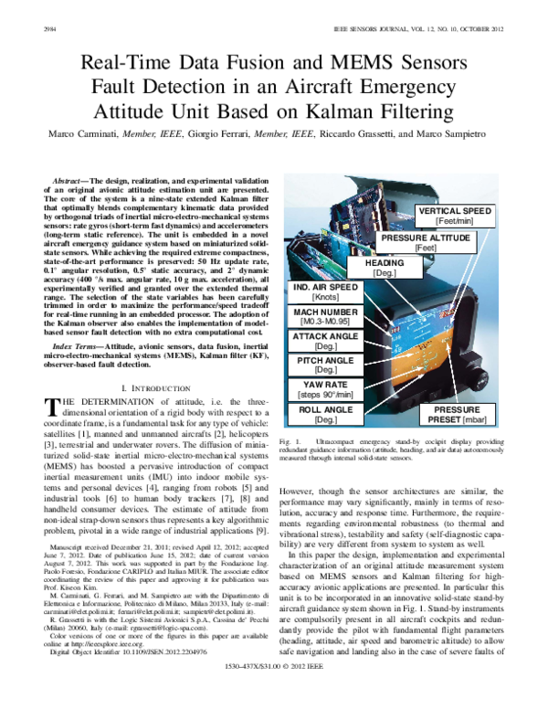 Pdf Real Time Data Fusion And Mems Sensors Fault Detection In An Aircraft Emergency Attitude