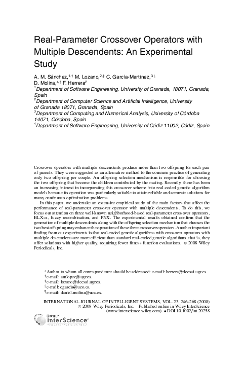 (PDF) Real-parameter crossover operators with multiple descendents: An experimental study ...