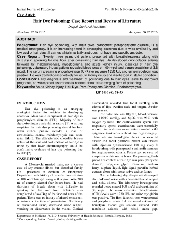 (PDF) Hair Dye Poisoning: Case Report and Review of Literature