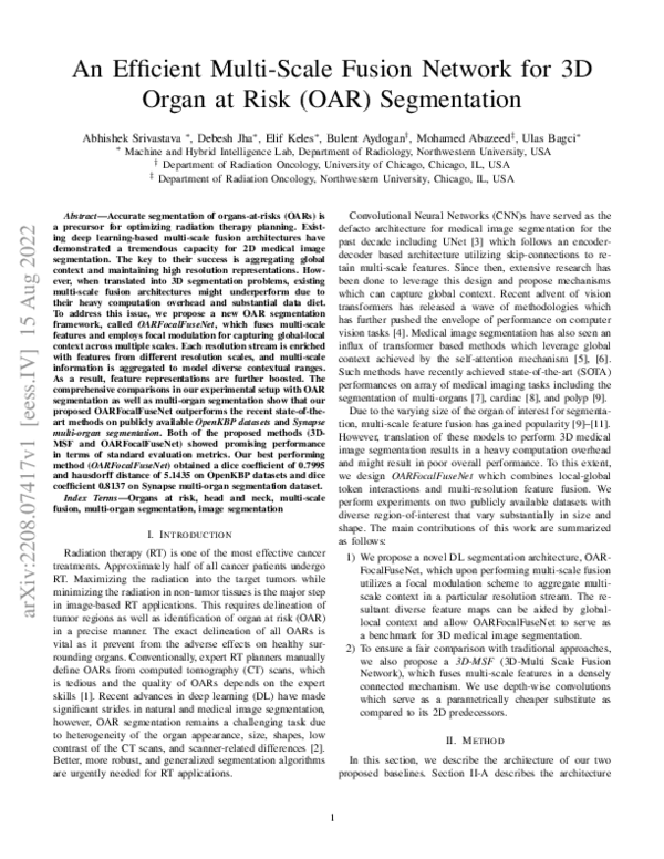 Pdf An Efficient Multi Scale Fusion Network For 3d Organ At Risk Oar Segmentation 