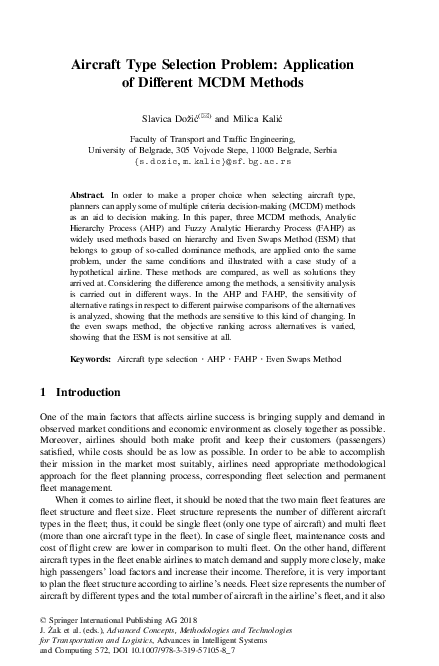 (PDF) Aircraft Type Selection Problem: Application of Different MCDM ...