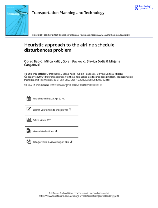 (PDF) Heuristic approach to the airline schedule disturbances problem