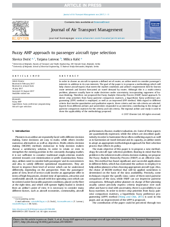 (PDF) Fuzzy AHP approach to passenger aircraft type selection