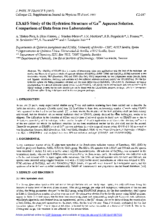 (PDF) EXAFS Study of the Hydration Structure of Ga Aqueous Solution ...