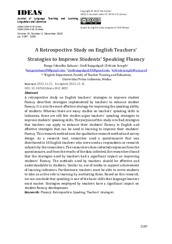 (PDF) A Retrospective Study on English Teachers' Strategies to Improve ...