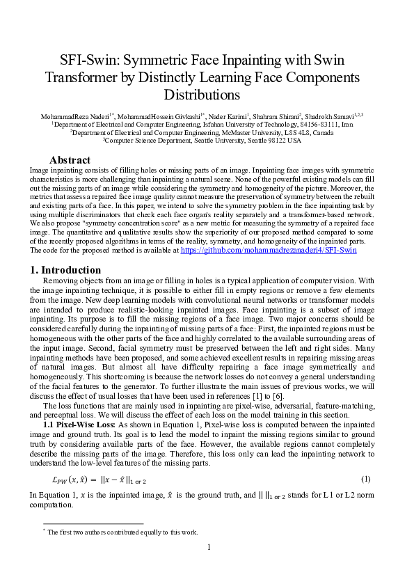 (PDF) SFI-Swin: Symmetric Face Inpainting with Swin Transformer by ...