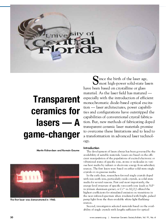 (PDF) Transparent ceramics for lasers — A game-changer