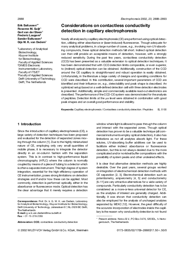 Pdf Considerations On Contactless Conductivity Detection In Capillary Electrophoresis