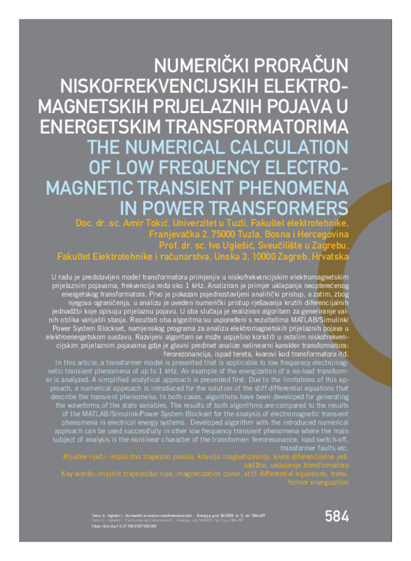 (PDF) The Numerical Calculation of Low Frequency Electromagnetic Transient Phenomena in Power ...