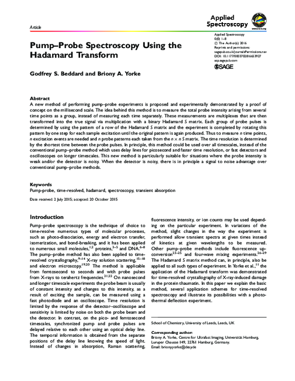 (PDF) Pump–Probe Spectroscopy Using the Hadamard Transform