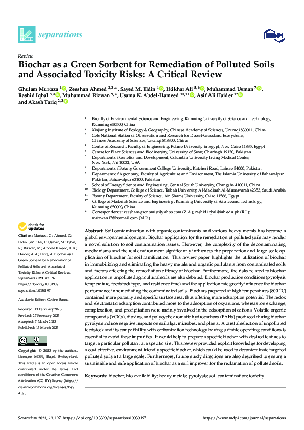 (PDF) Biochar as a Green Sorbent for Remediation of Polluted Soils and ...