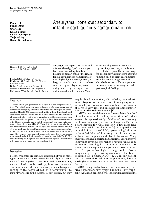 (PDF) Aneurysmal bone cyst secondary to infantile cartilaginous ...