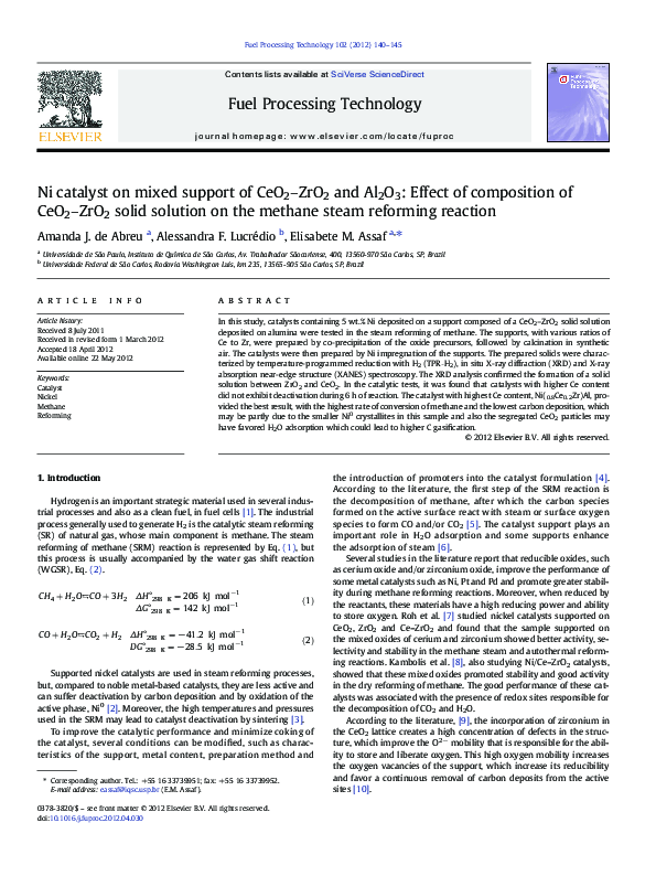 (PDF) Ni catalyst on mixed support of CeO2–ZrO2 and Al2O3: Effect of composition of CeO2–ZrO2 ...