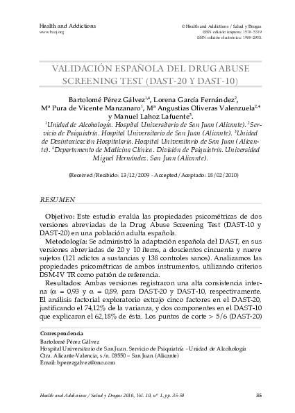 (PDF) Spanish Validation of the Drug Abuse Screening Test (DAST-20 y ...
