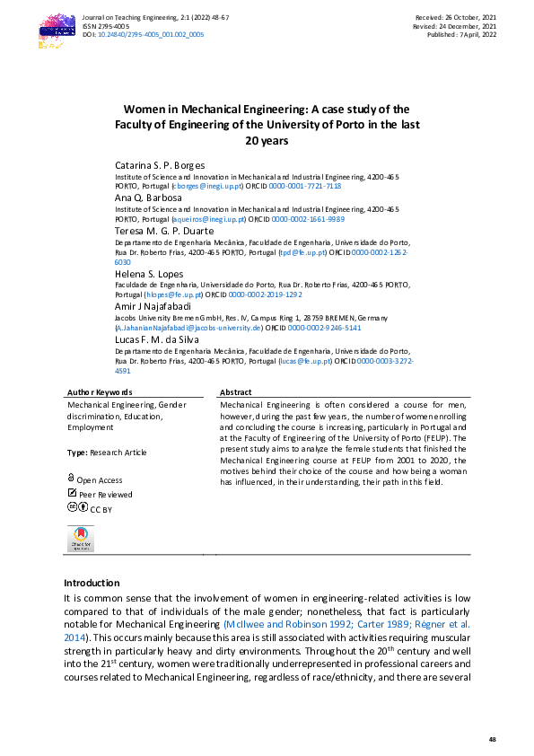 (PDF) Women in Mechanical Engineering: A case study of the Faculty of ...