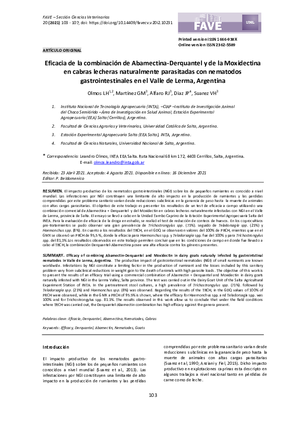 (PDF) Eficacia de la combinación de Abamectina-Derquantel y de la ...