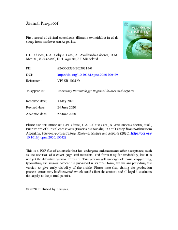 (PDF) First record of clinical coccidiosis (Eimeria ovinoidalis) in ...