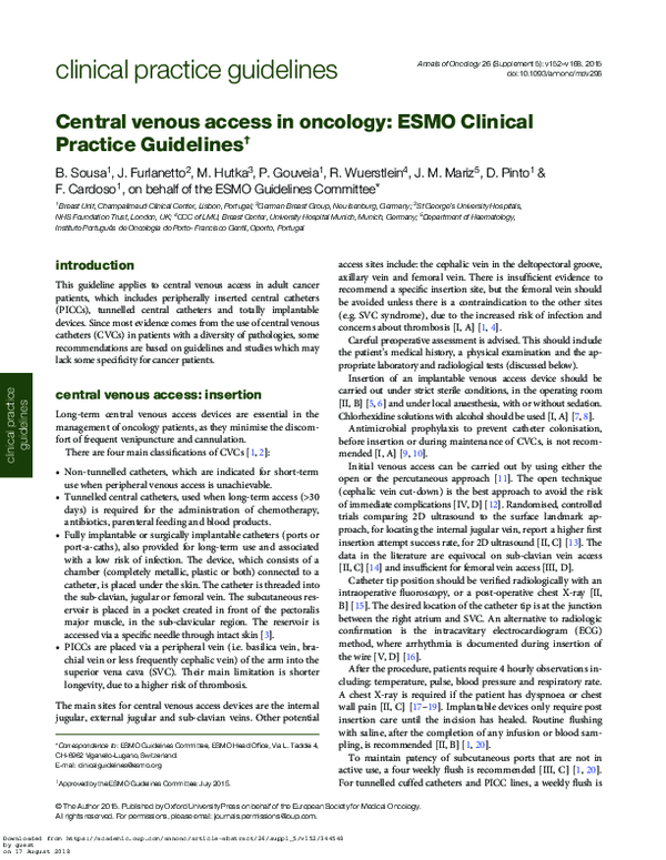 (PDF) Central venous access in oncology: ESMO Clinical Practice Guidelines