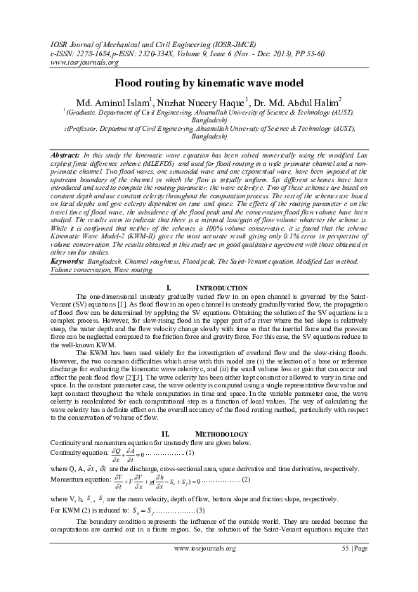 (PDF) Flood Routing By Kinematic Wave Model