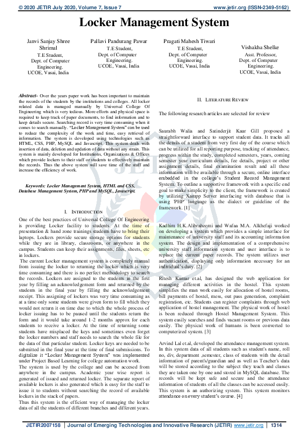 (PDF) Locker Management System