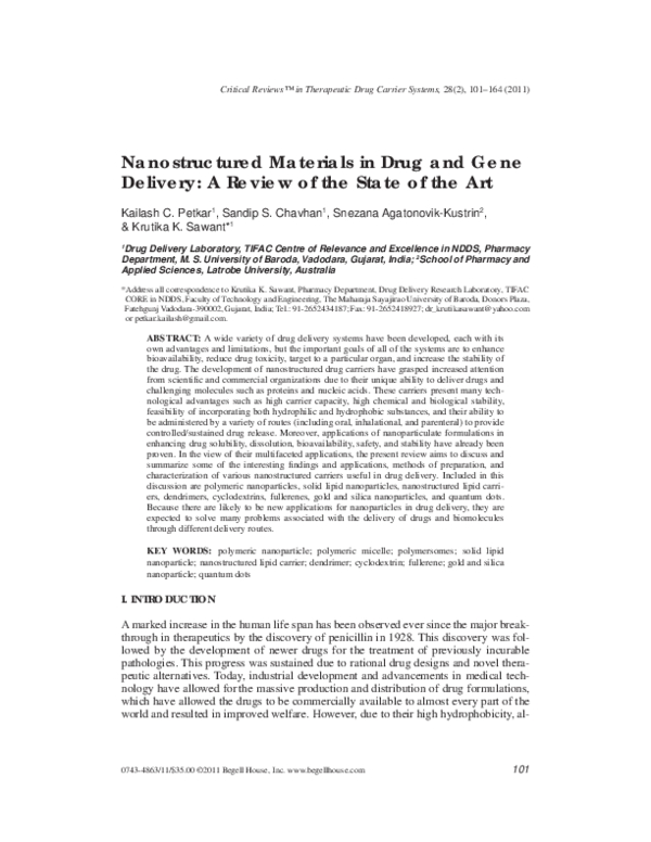 (PDF) Nanostructured Materials in Drug and Gene Delivery: A Review of the State of the Art