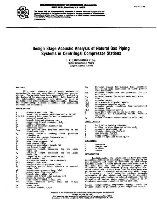 (PDF) Design Stage Acoustic Analysis of Natural Gas Piping Systems in ...