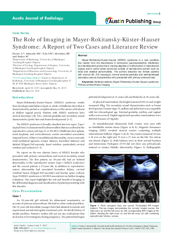 (PDF) The Role of Imaging in Mayer-Rokitansky-Küster-Hauser Syndrome: A ...