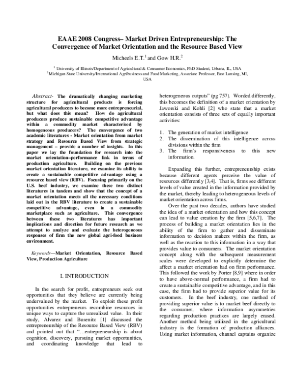 (PDF) EAAE 2008 Congress- Market Driven Entrepreneurship: The Convergence of Market Orientation ...