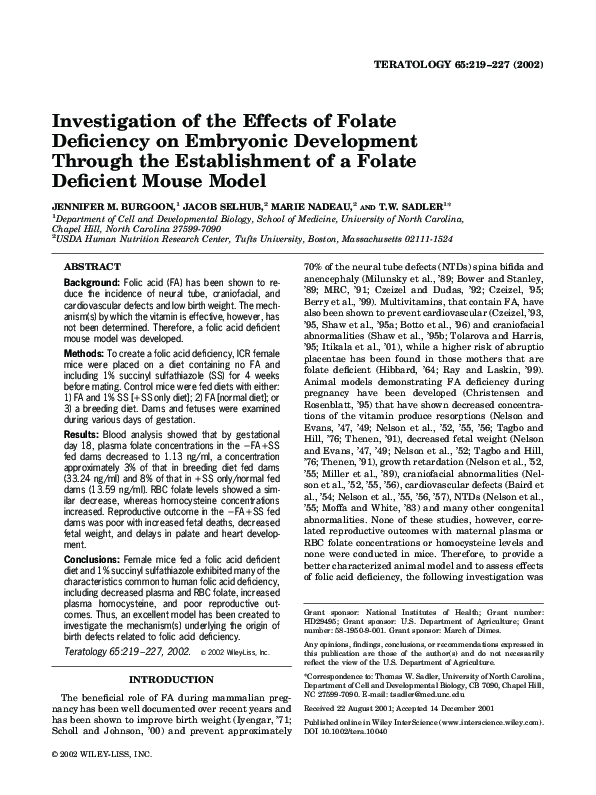 (PDF) Investigation of the effects of folate deficiency on embryonic ...