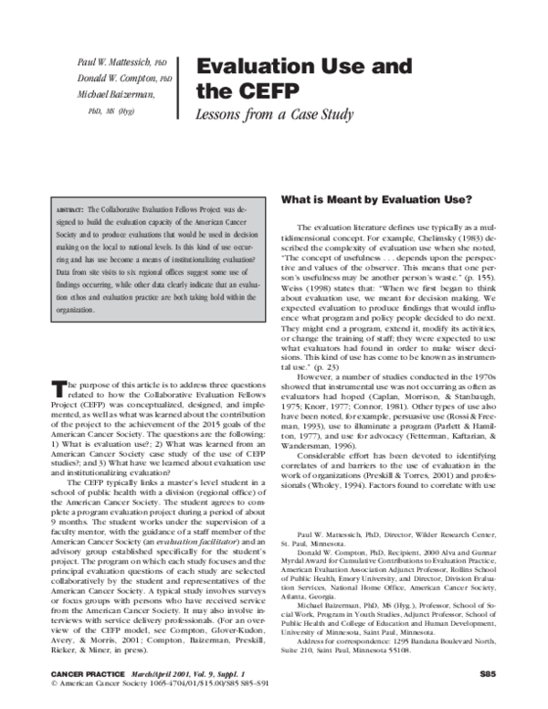 (PDF) Evaluation Use and the CEFP: Lessons from a Case Study