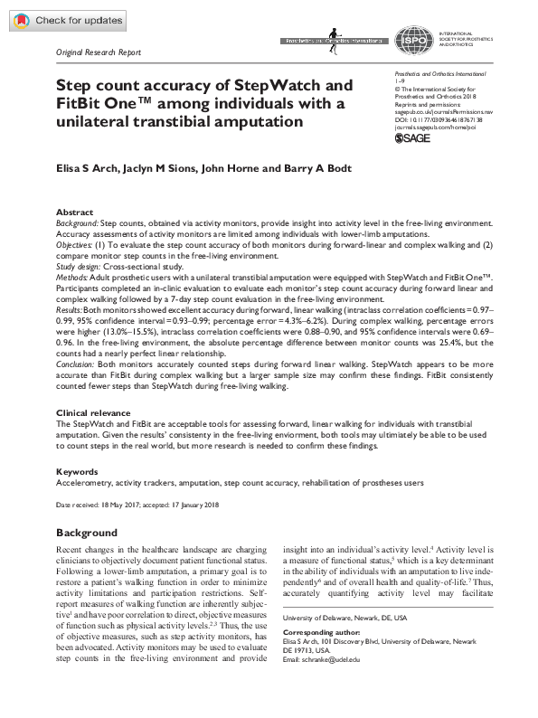 (PDF) Step count accuracy of StepWatch and FitBit One™ among ...