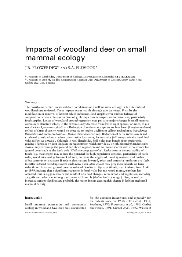 (PDF) Impacts of woodland deer on small mammal ecology | John Flowerdew ...