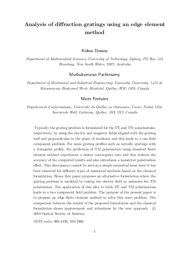 (PDF) Analysis of diffraction gratings by using an edge element method