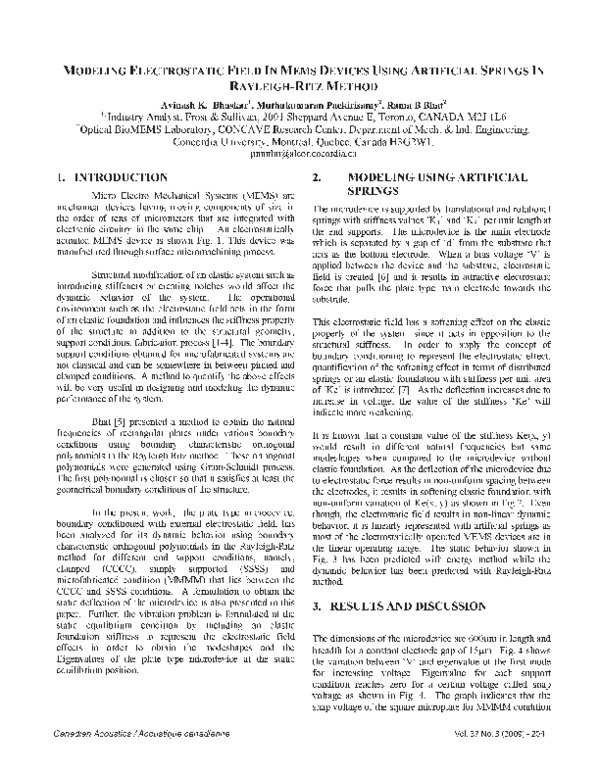 Pdf Modeling Electrostatic Field In Mems Devices Using Artificial