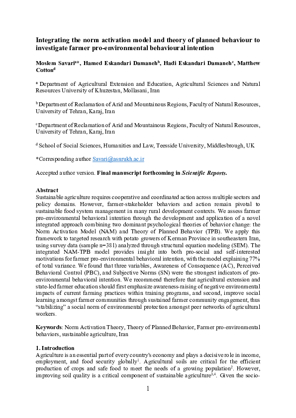 (PDF) Integrating the norm activation model and theory of planned ...