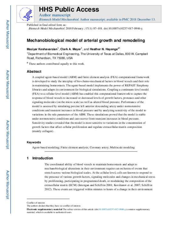 (PDF) Mechanobiological model of arterial growth and remodeling | Clark ...