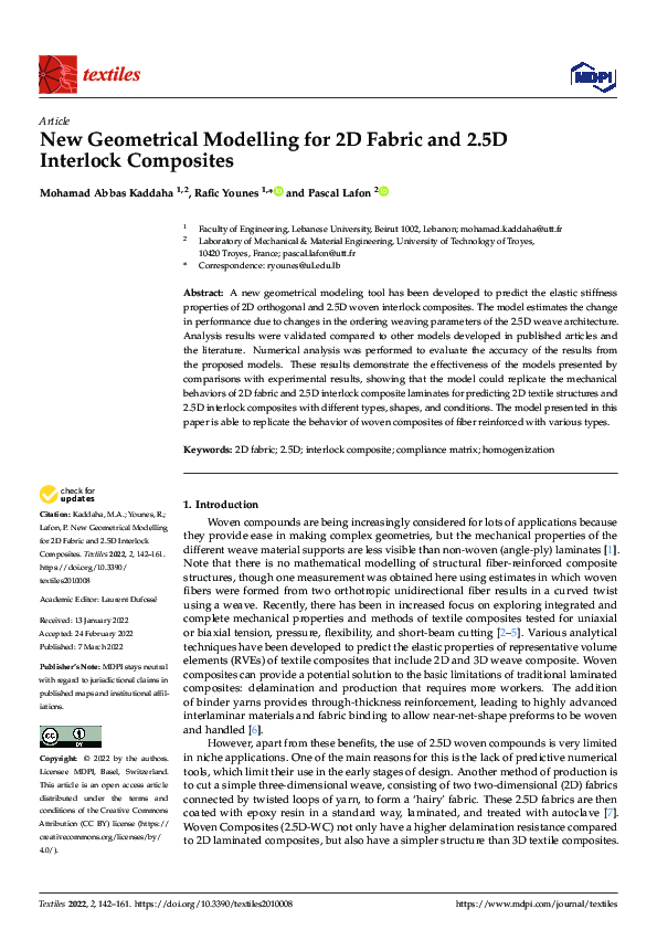 (PDF) New Geometrical Modelling for 2D Fabric and 2.5D Interlock Composites
