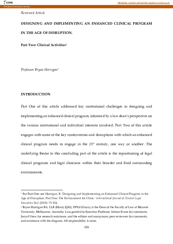 (PDF) Designing and Implementing an Enhanced Clinical Program in the ...