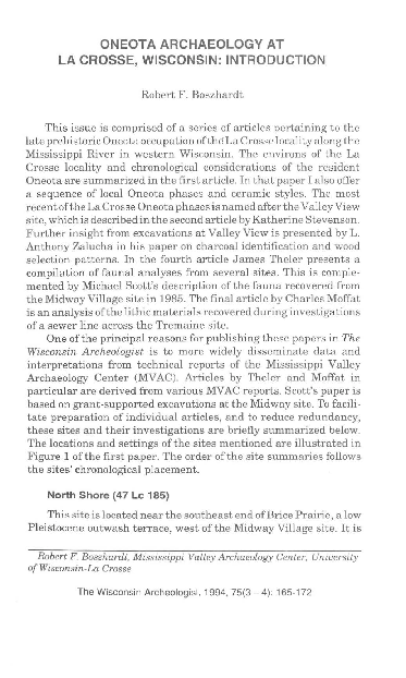 (PDF) ONEOTA ARCHAEOLOGY AT LA CROSSE, WISCONSIN: INTRODUCTION