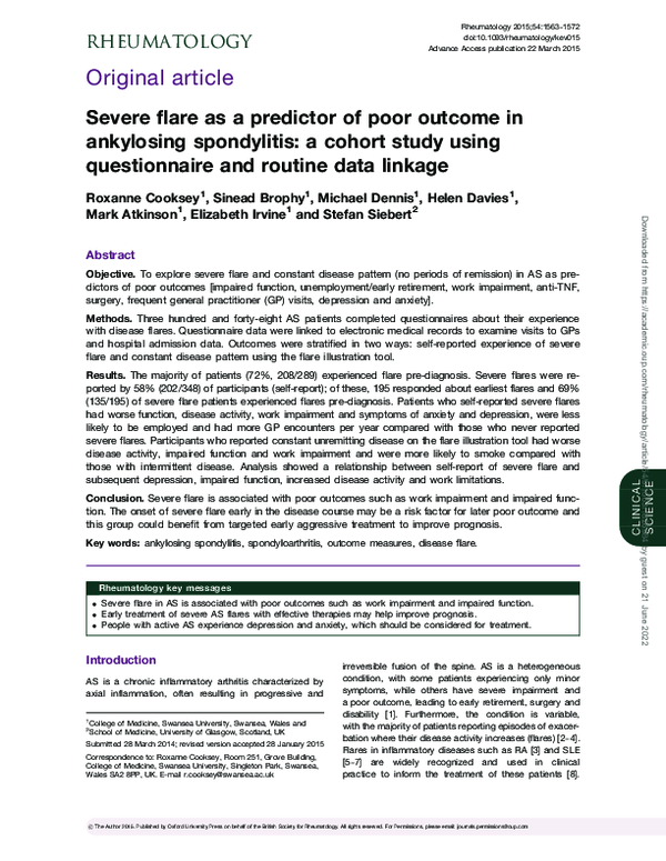 (PDF) Severe flare as a predictor of poor outcome in ankylosing ...