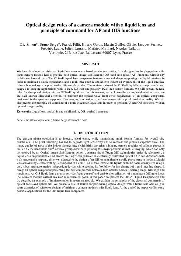 (PDF) Optical design rules of a camera module with a liquid lens and ...