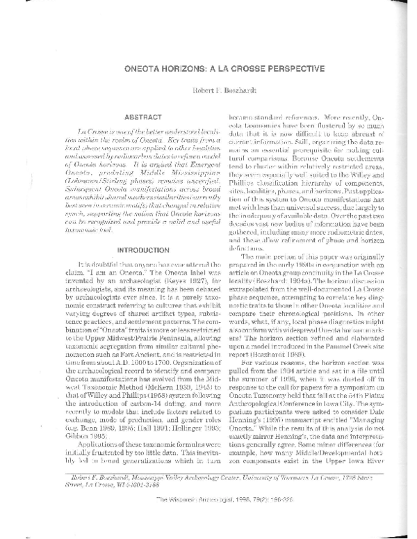 (PDF) ONEOTA HORIZONS: A LA CROSSE PERSPECTIVE