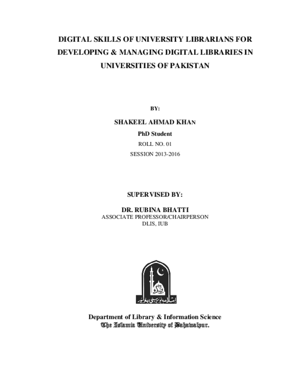 (PDF) Digital Skills of University Librarians for Developing & Managing Digital Libraries in ...