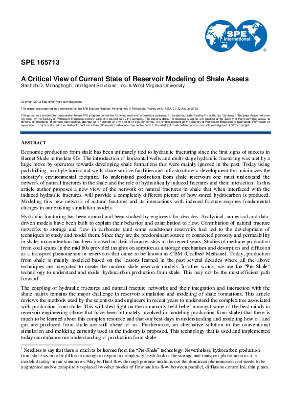 (PDF) A Critical View of Current State of Reservoir Modeling of Shale ...