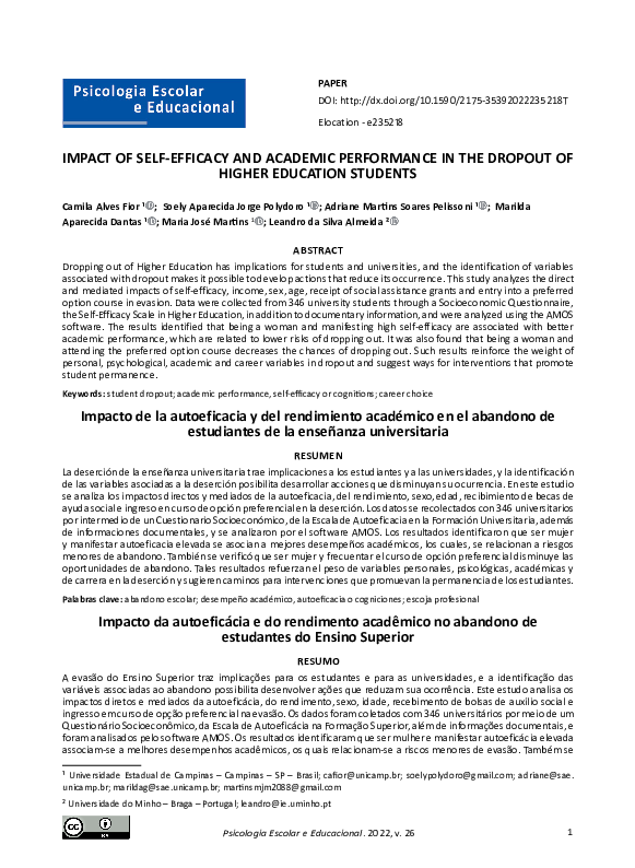 (PDF) Impact of Self-Efficacy and Academic Performance in the Dropout ...
