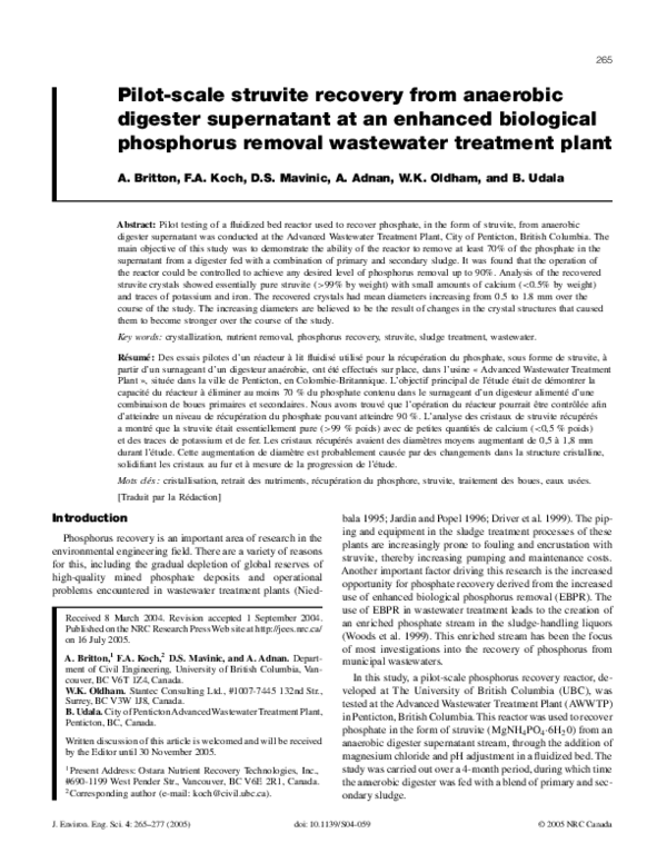(PDF) Pilot-scale struvite recovery from anaerobic digester supernatant ...